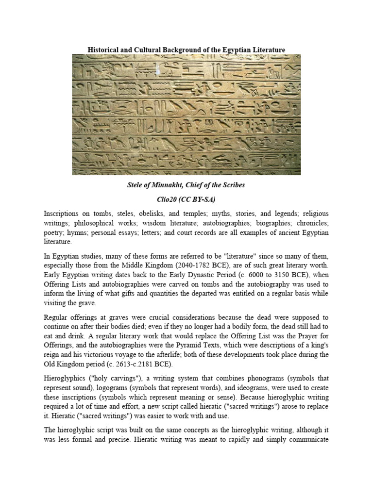 Historical and Cultural Background of Egypt and Egytian Literature ...