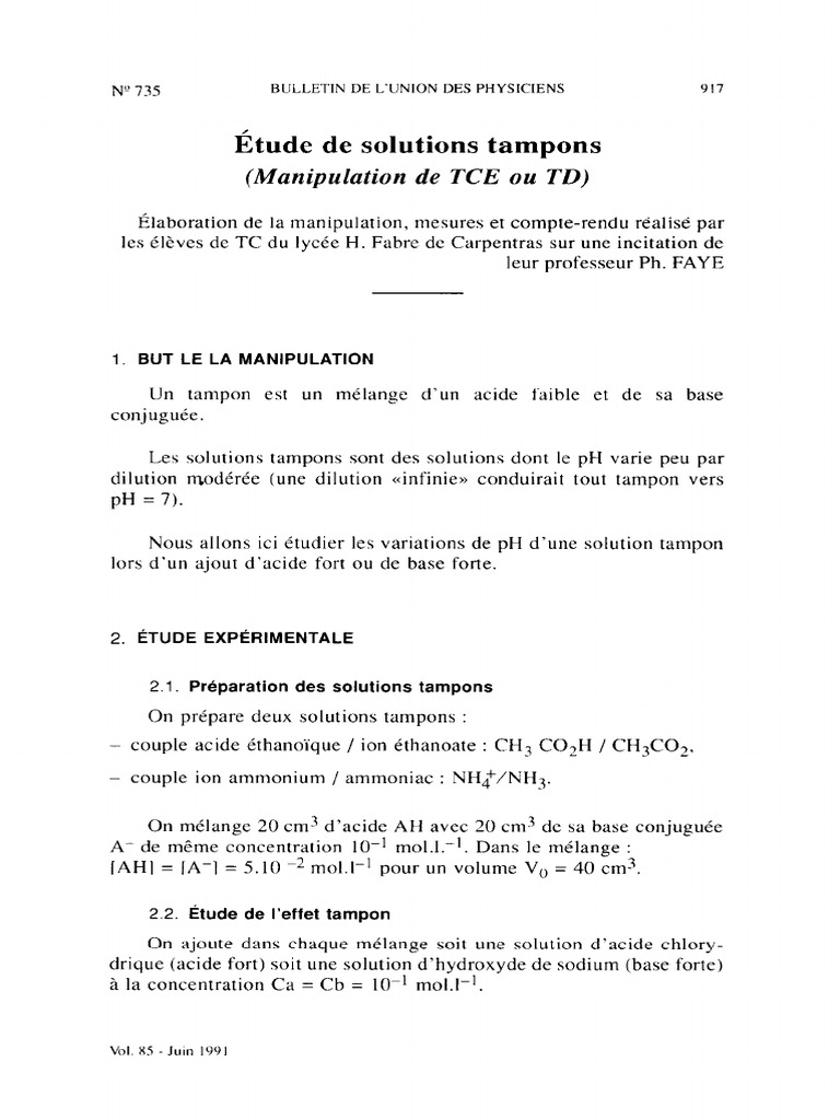 Étude des solutions tampons en chimie | PDF | Solution tampon | Ph