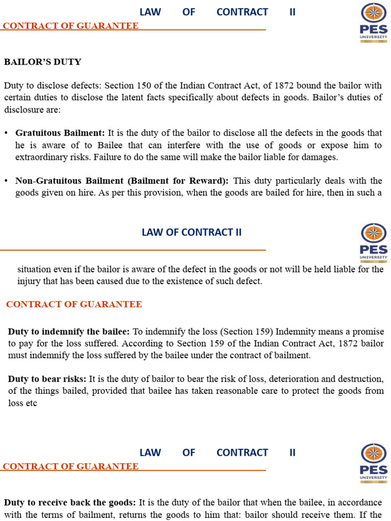 Rights and Duties of Bailor and Bailee | PDF | Indemnity | Damages