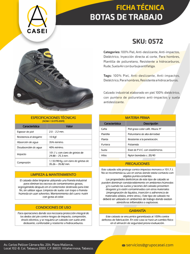 Ficha Tecnica Botas de Trabajo | PDF