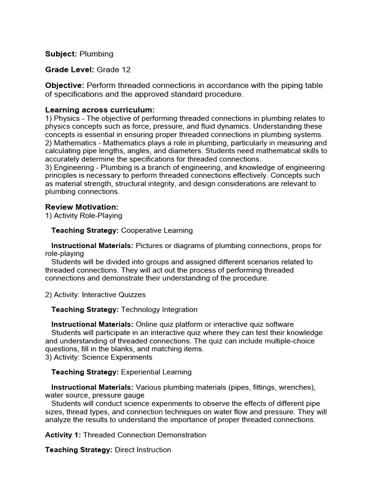 Threaded Connections in Plumbing | PDF | Plumbing | Pipe (Fluid Conveyance)