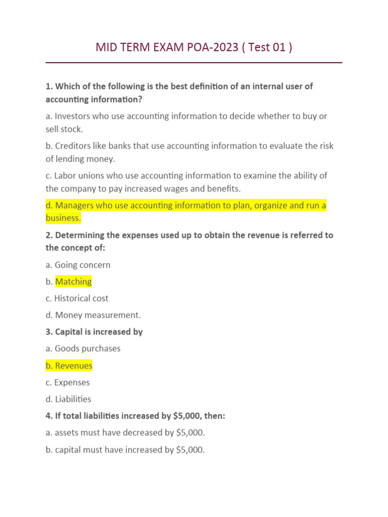 Mid Term POA - Test 01 | PDF | Debits And Credits | Economies