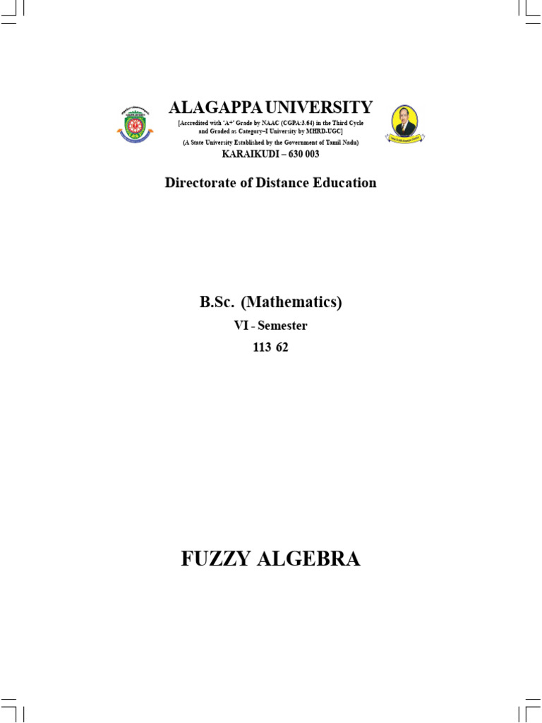 Ug Bsc Mathematics 113 62 Fuzzy Algebra Bsc Mathematics 3063 Pdf Fuzzy Logic 
