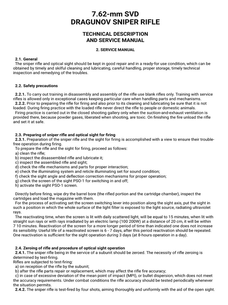 7.62-mm SVD DRAGUNOV SNIPER RIFLE. TECHNICAL DESCRIPTION AND SERVICE ...