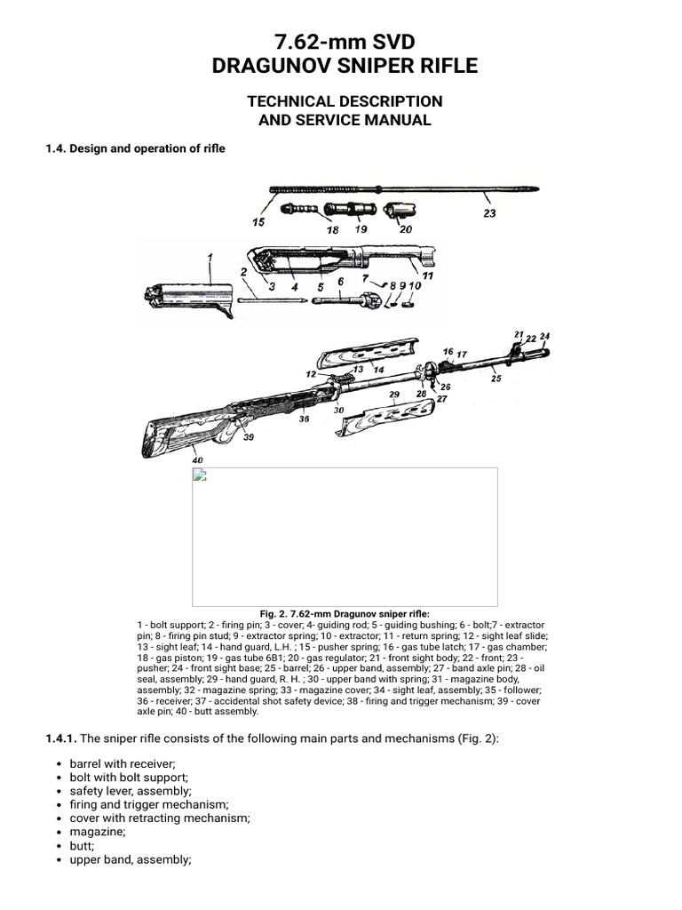 7.62-mm SVD DRAGUNOV SNIPER RIFLE. TECHNICAL DESCRIPTION AND SERVICE MANUAL | PDF | Cartridge ...