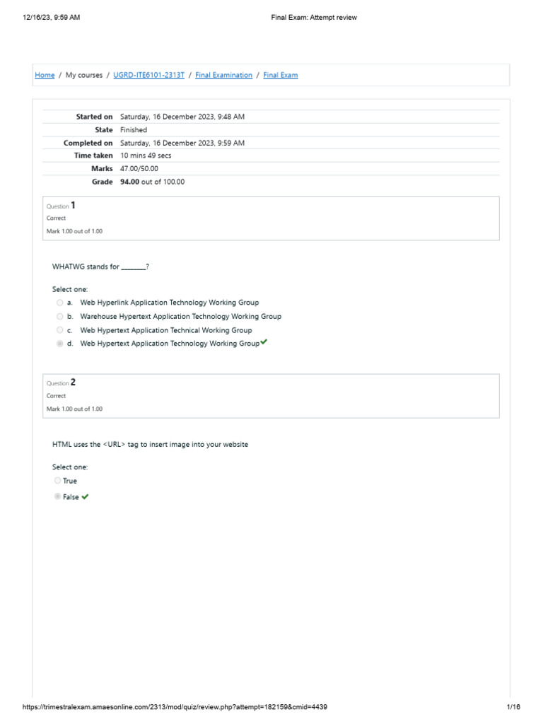Final Exam Review: Web Technologies | PDF | Html | Html Element