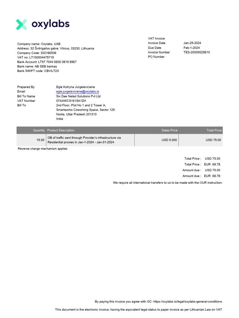 TES-20000025610 | PDF | Invoice | Value Added Tax