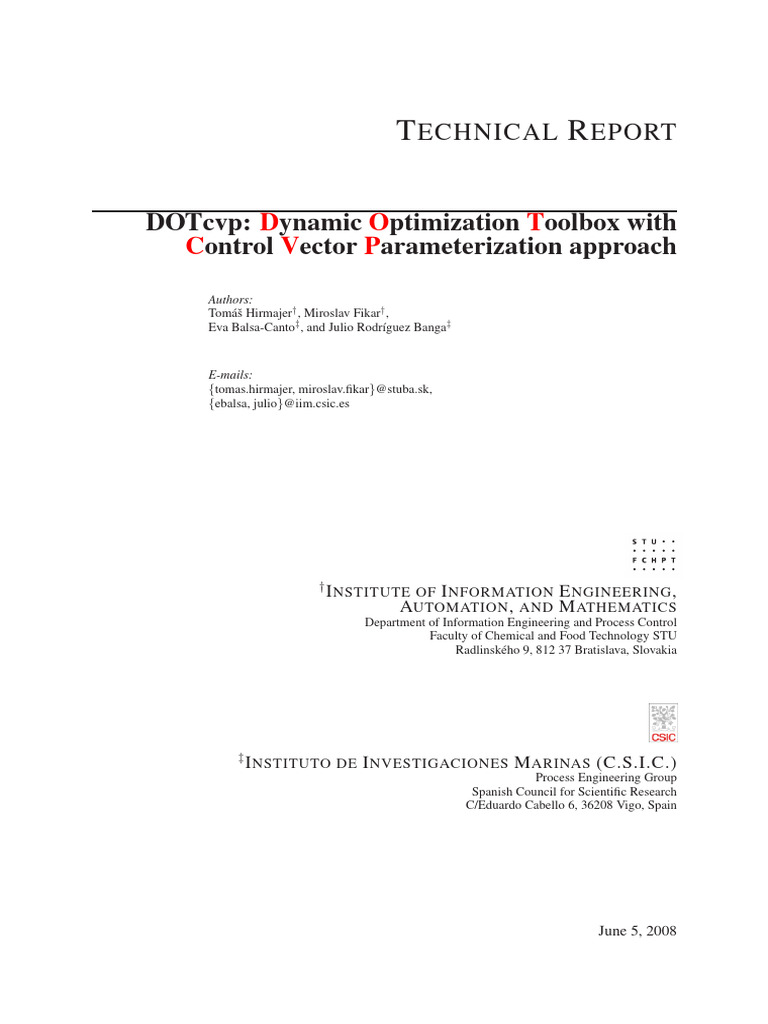 DOTcvp Dynamic Optimization Toolbox With | PDF | Optimal Control ...
