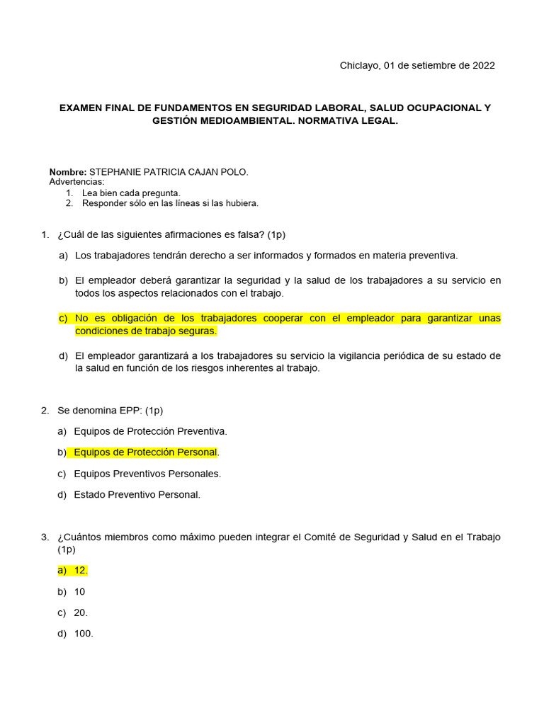 Examen Final Respuestas Pdf Seguridad Y Salud Ocupacional 1725
