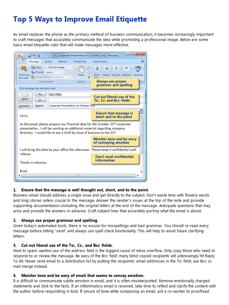 Top 5 Ways To Improve Email Etiquette | PDF | Cyberspace | Computer ...