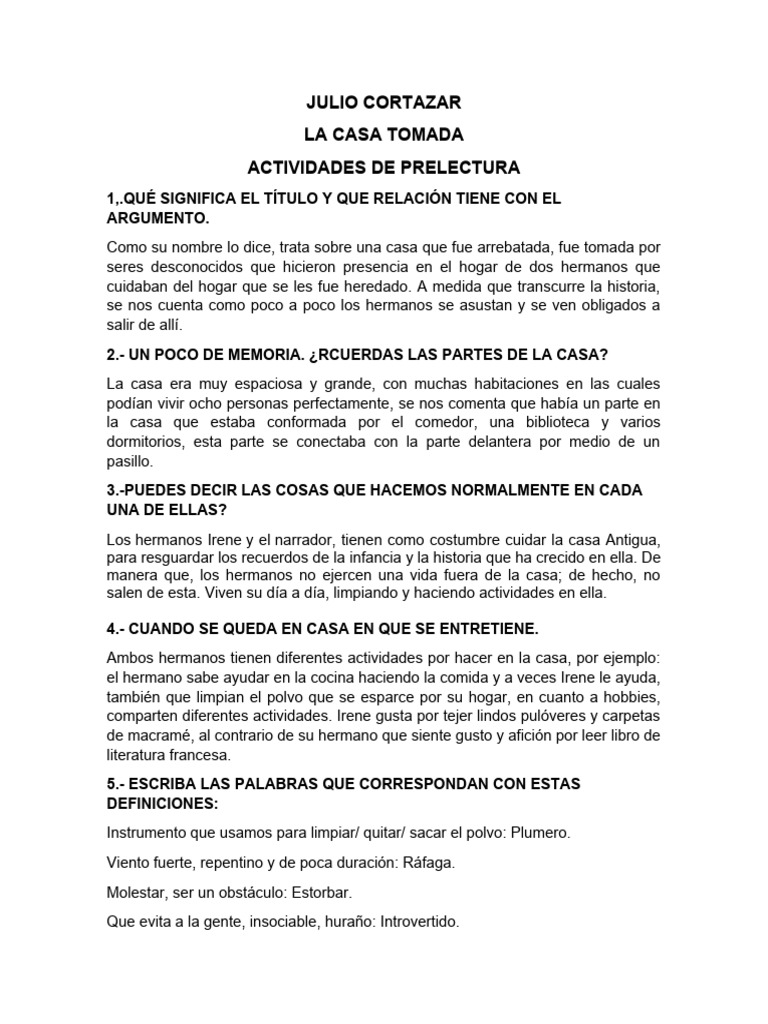 La casa tomada ficha | PDF