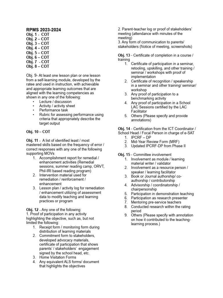 RPMS 2023-2024 MOVs | PDF | Human Communication | Behavior Modification