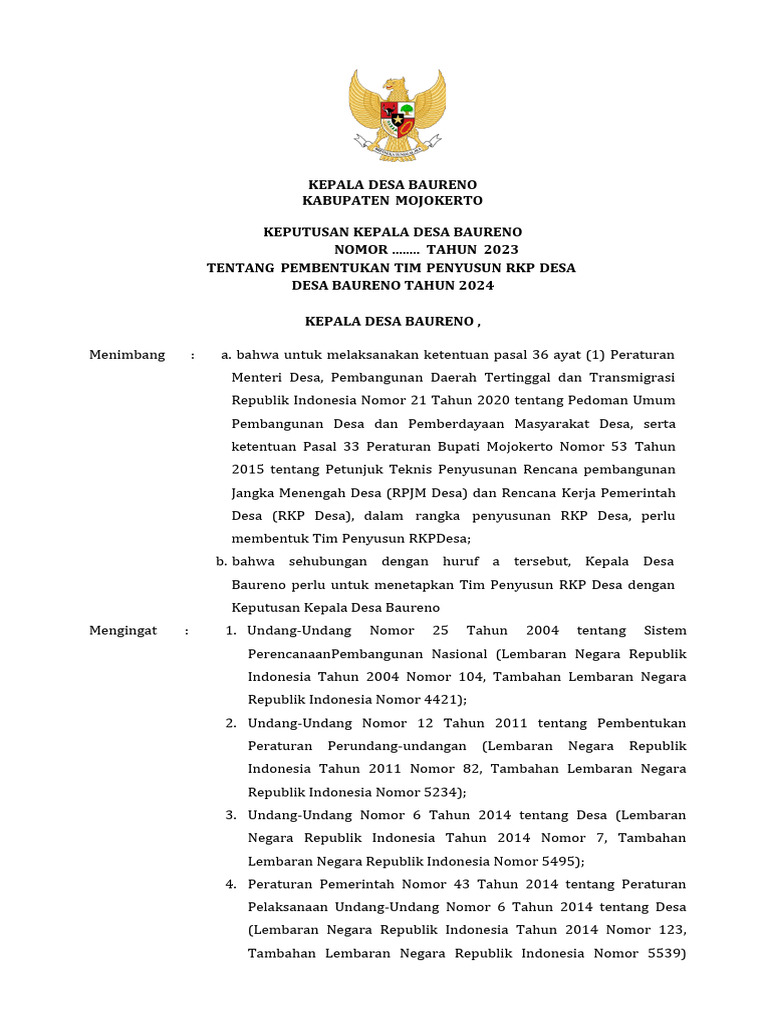 SK Tim Penyusun RKP 2024 | PDF