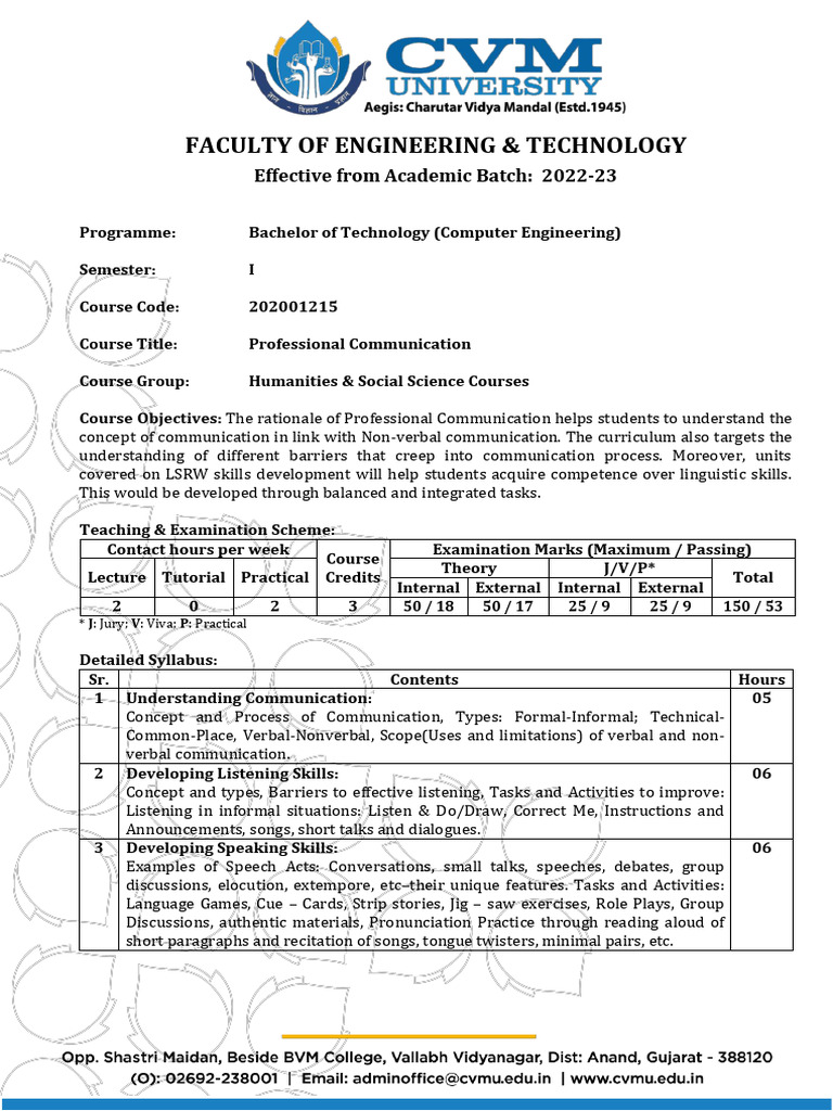 Professional Communication Course Overview | PDF | Communication ...
