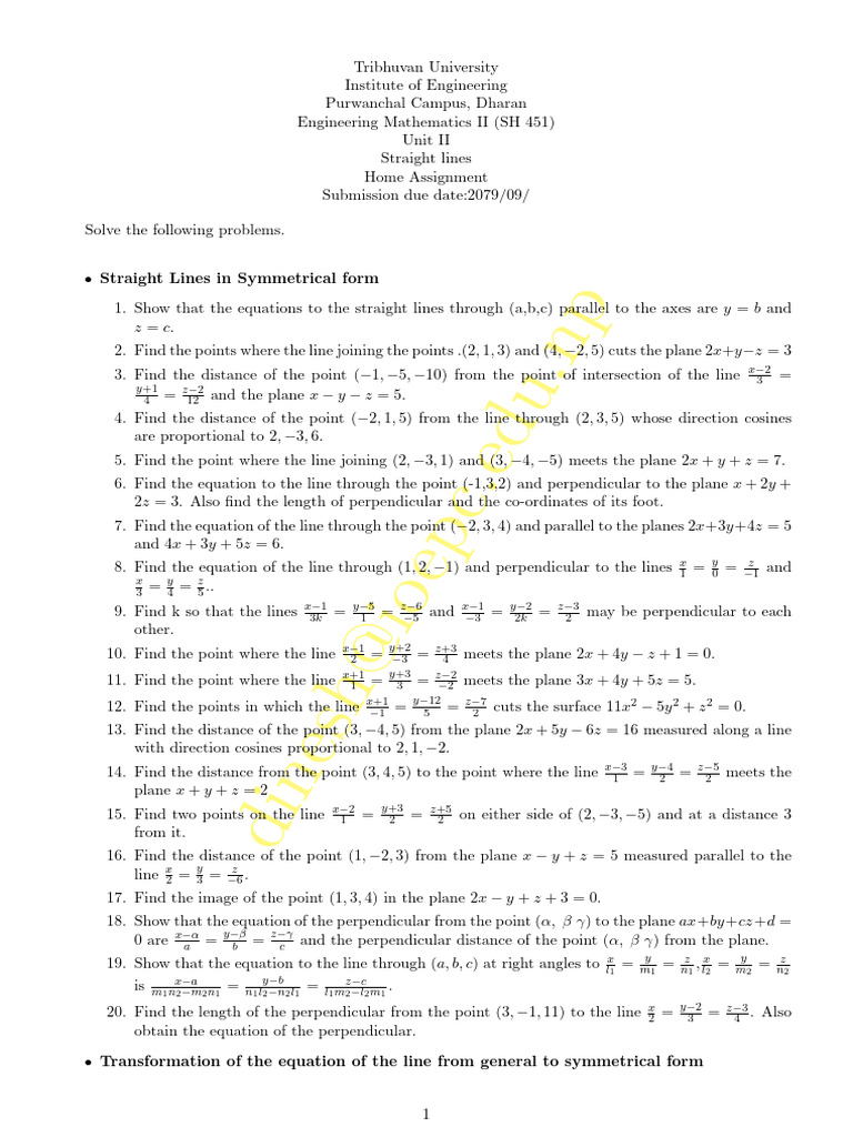 Assignment Unit II Straight Lines | PDF