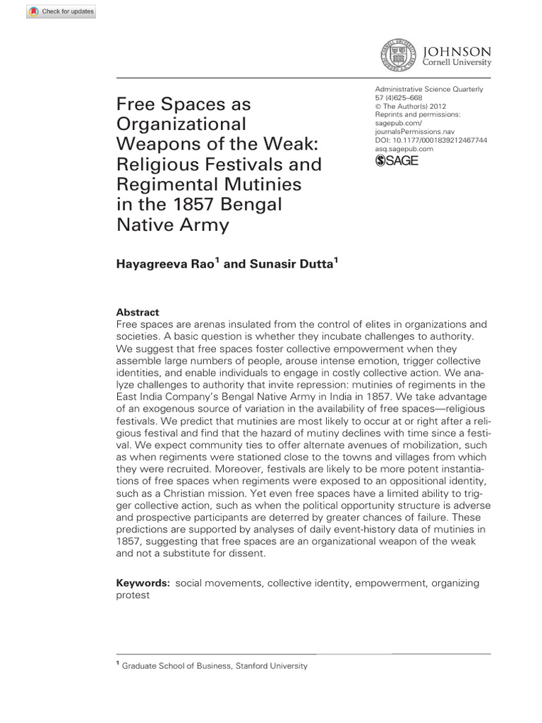 Free Spaces as Organizational Weapons of the Weak | PDF | Indian ...