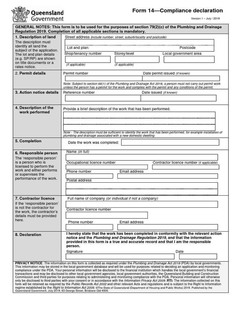 Form 14 Plumbingdrainageregulation 2019 | PDF | License | Government
