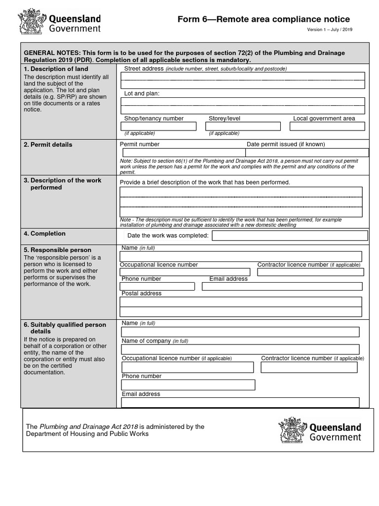 Plumbing Compliance Notice Form | PDF | License | Government