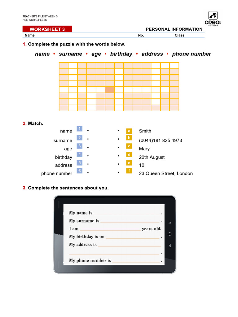 Personal Info Worksheet Guide | PDF