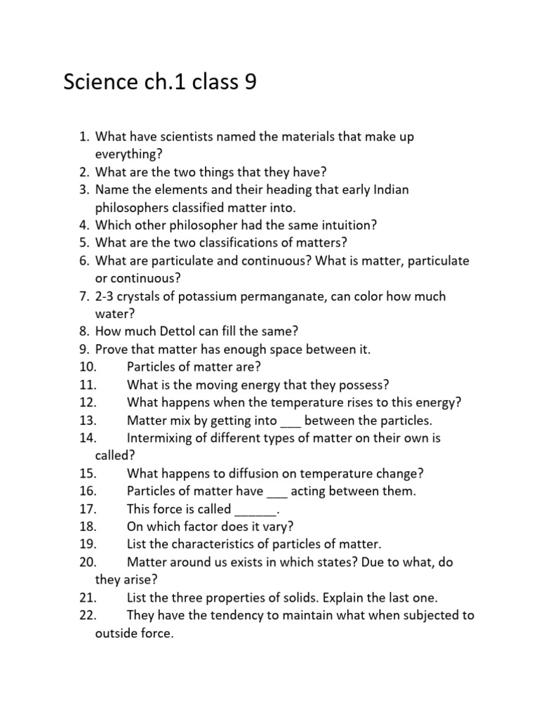 Class 9 CH 1 Q | PDF | Gases | Liquids