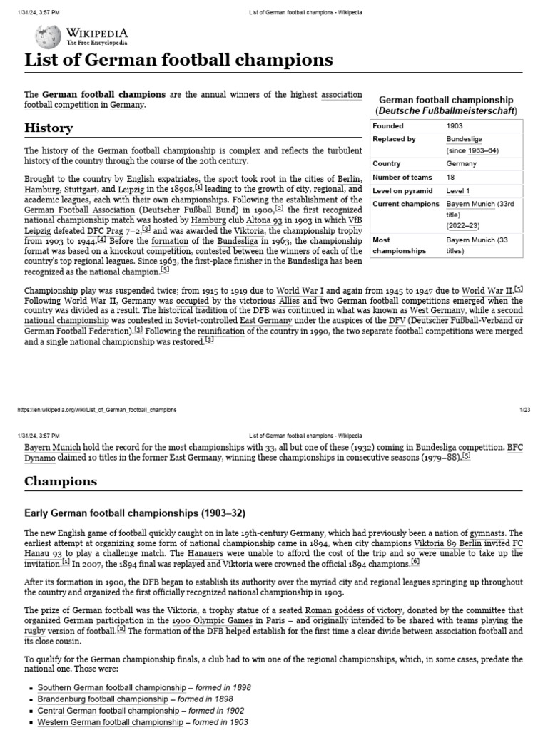 List of German Football Champions | PDF
