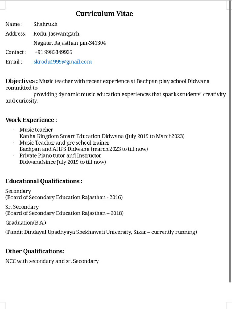 Shahrukh Khan Resume | PDF Shahrukh Khan Resume | PDF