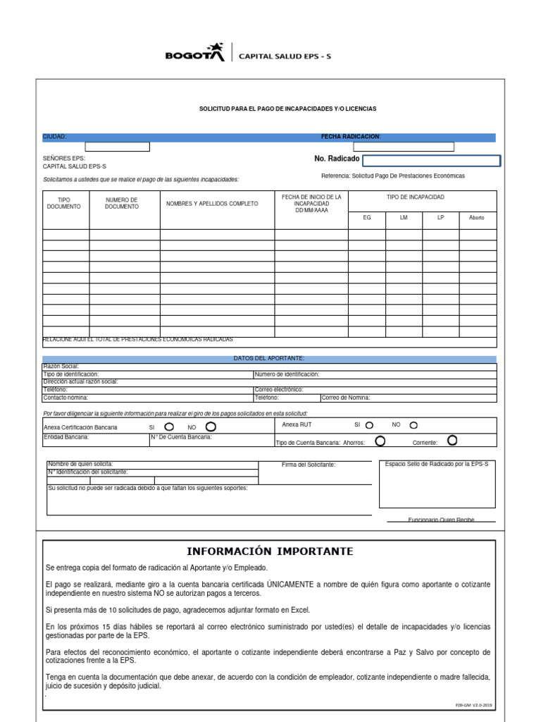 Formato Solicitud para El Pago de Incapacidades y Licencias | PDF | Derecho