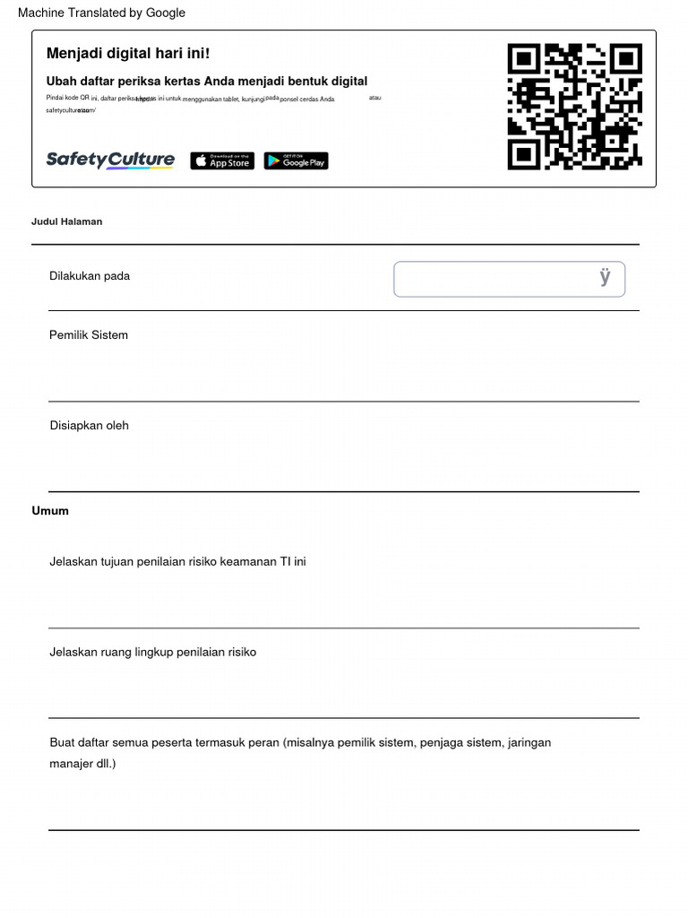 It Risk Assessment Template Safetyculture Pdf
