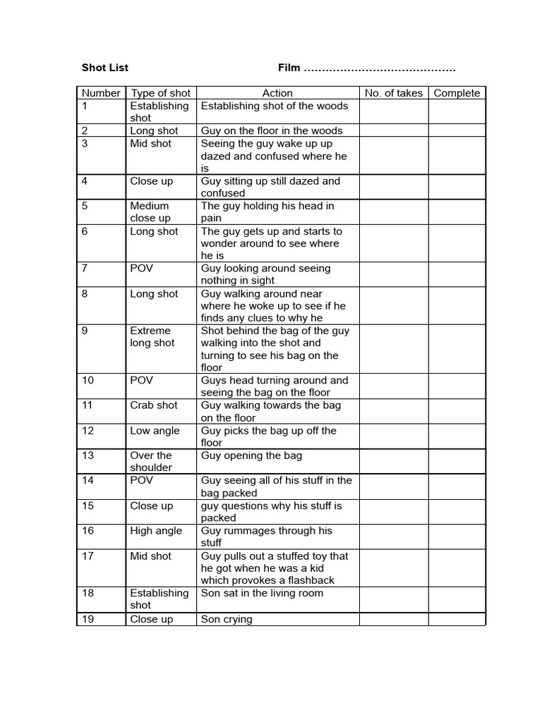 A Level Film Shot List | PDF