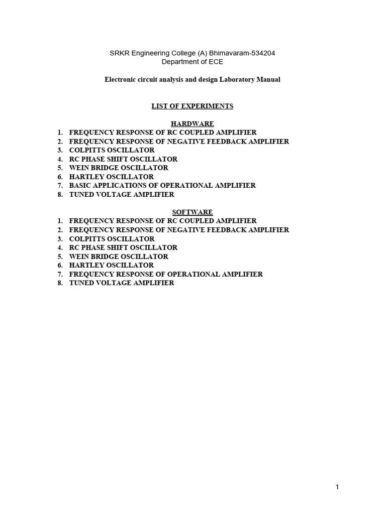 Ecad Lab Manual | PDF | Amplifier | Electronic Oscillator