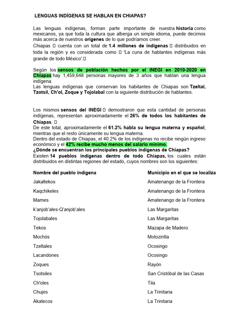 Lenguas Indígenas Se Hablan en Chiapas | PDF