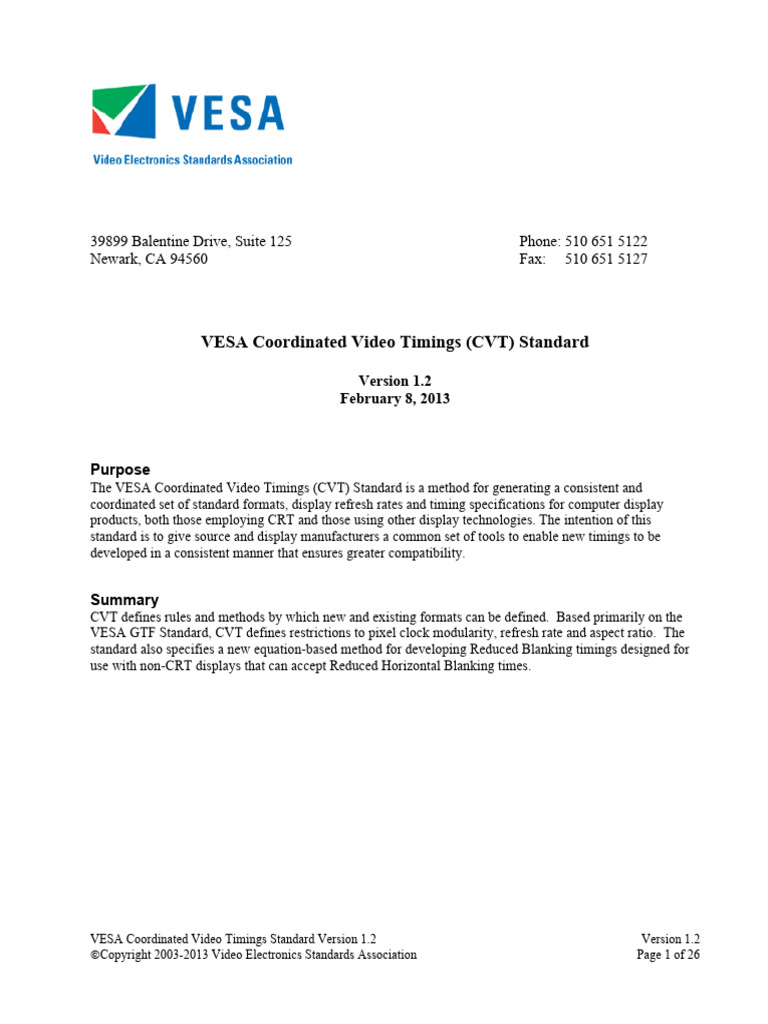 Vesa CVT 1.2 | PDF | Video | Display Resolution