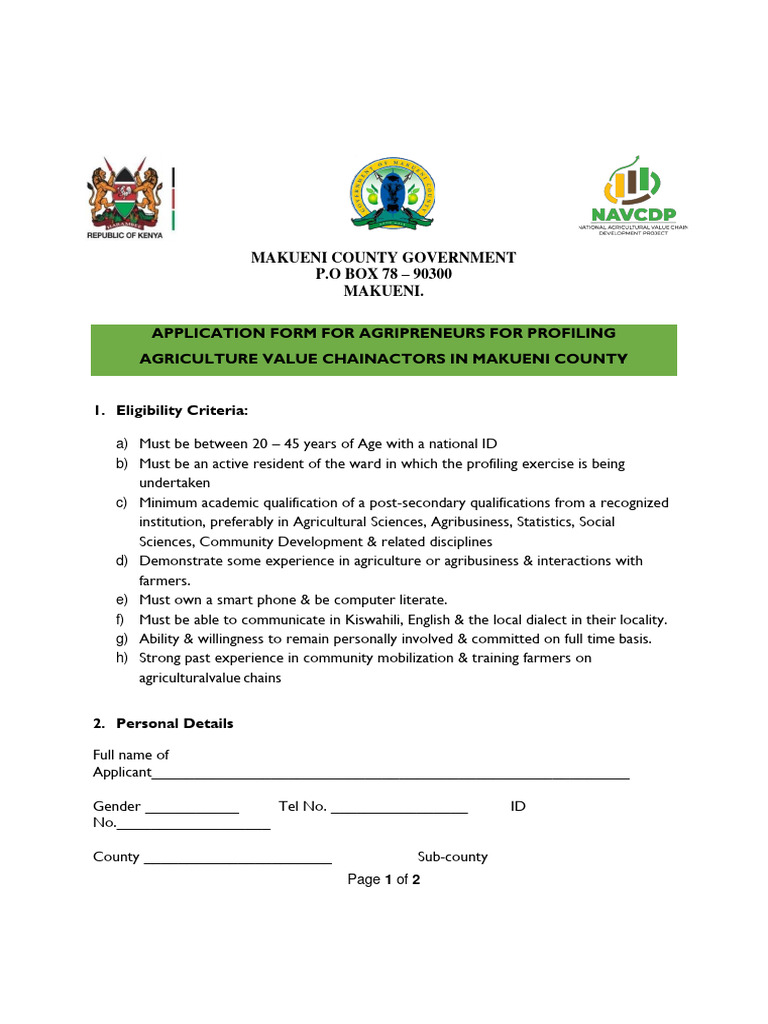 Agripreneur Application Form Makueni | PDF | Communication | Computing