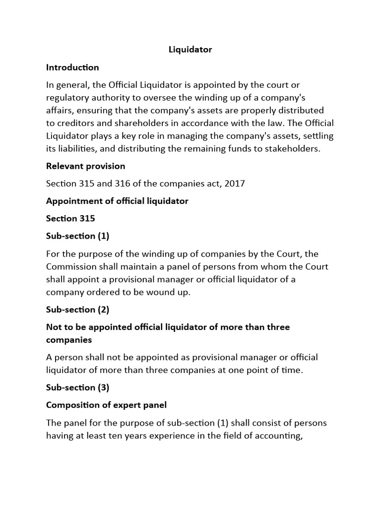 Liquidator | PDF | Liquidation | Business