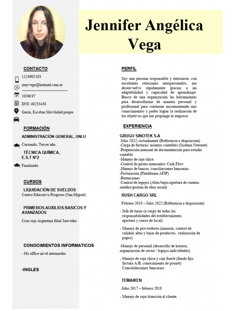 CV Jennifer Vega | PDF | Business | Economias