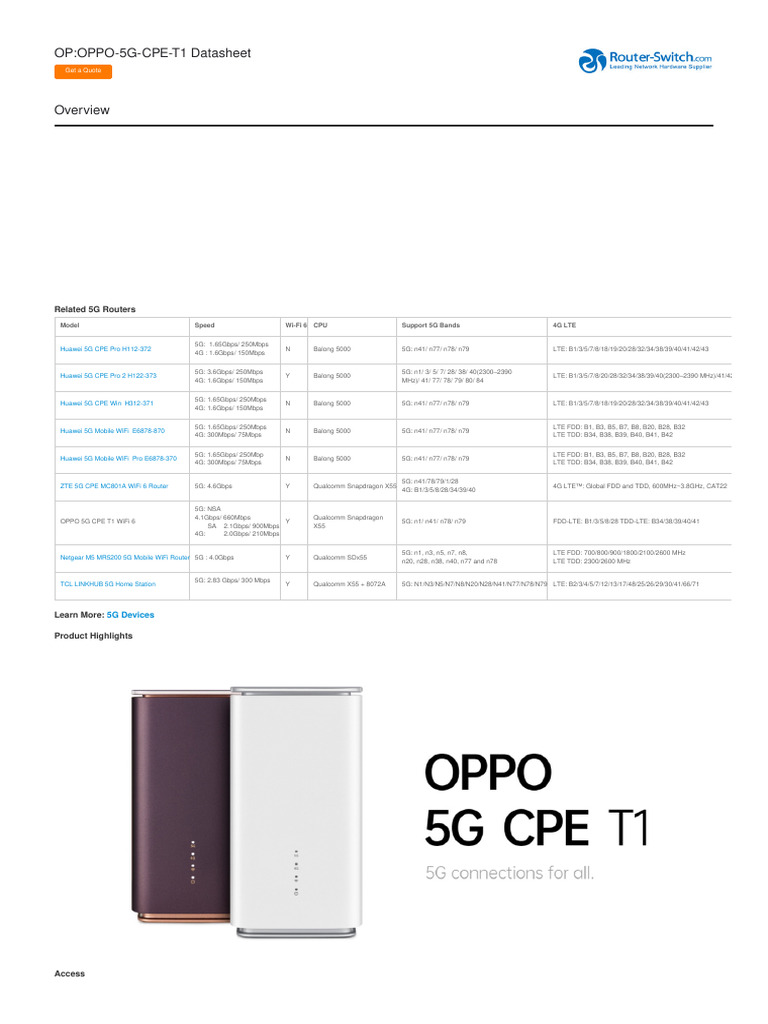 Op - Oppo 5g Cpe t1 Datasheet | PDF | Wi Fi | 4 G