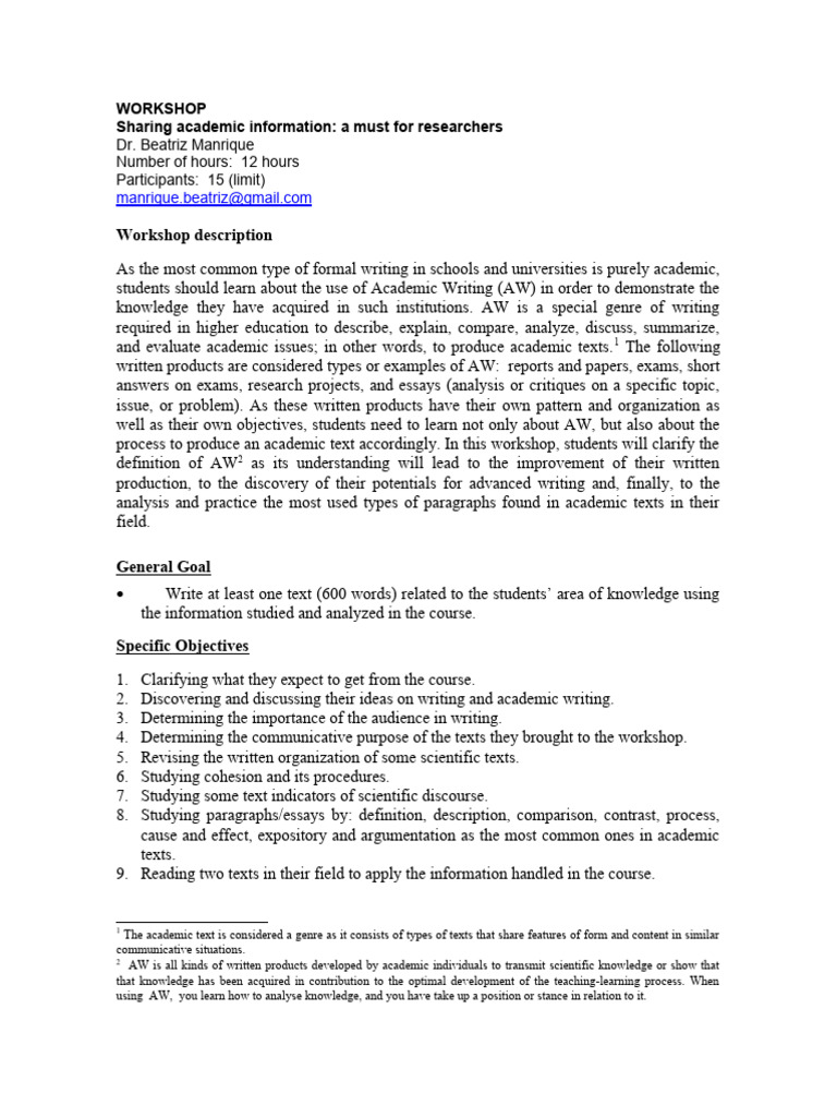 Academic Writing 1 Workshop June 2016 | PDF | Essays | Information