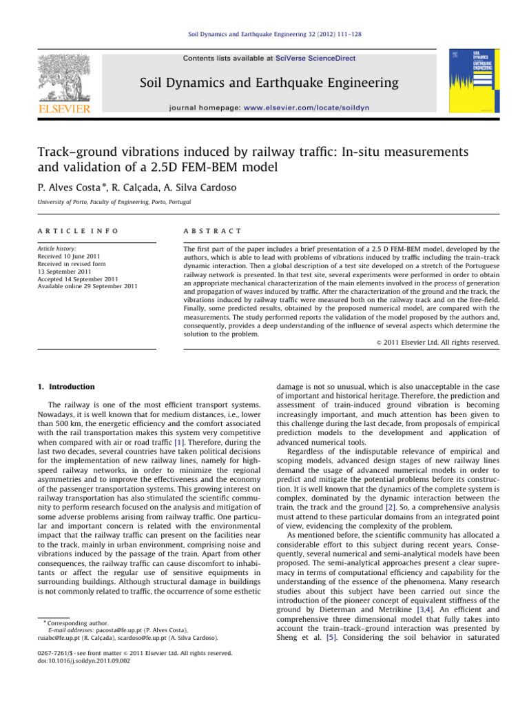 Track-Ground Vibrations Induced by Railway Traffic In-Situ Measurements ...