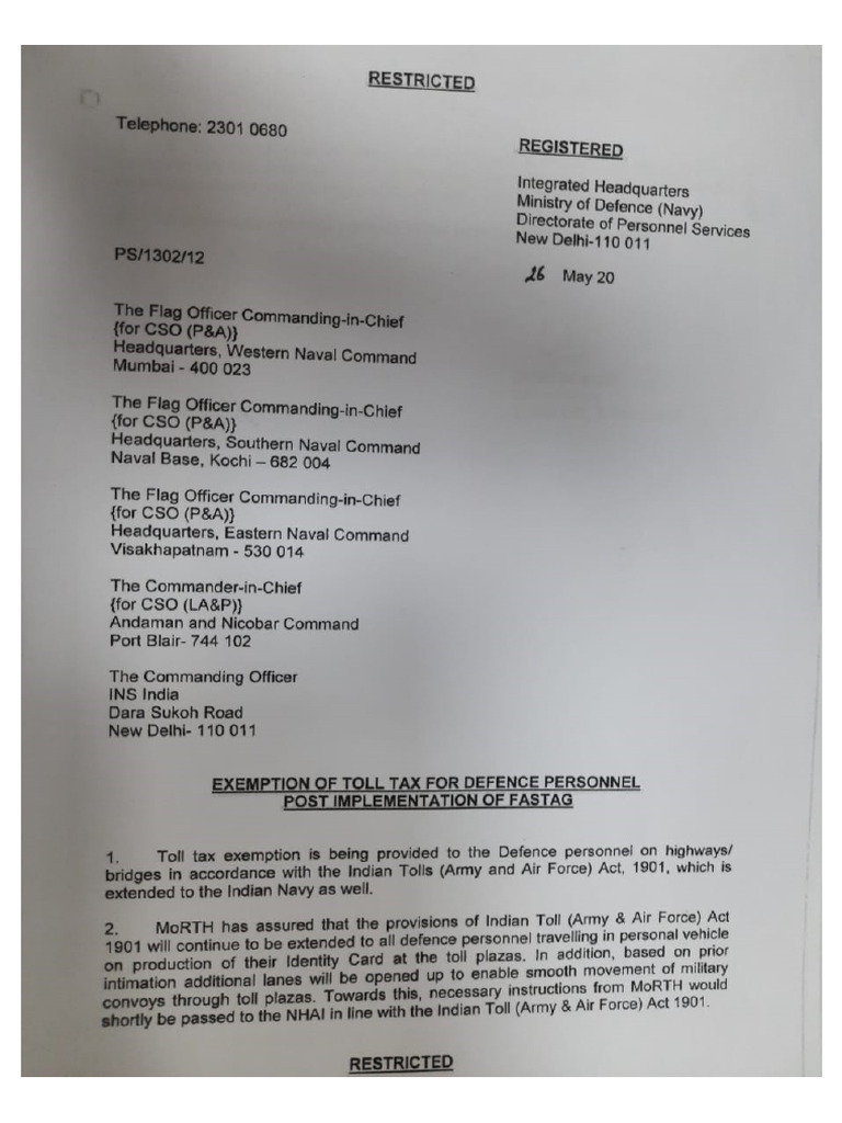 Toll Tax Exemption 26 May 20 | PDF