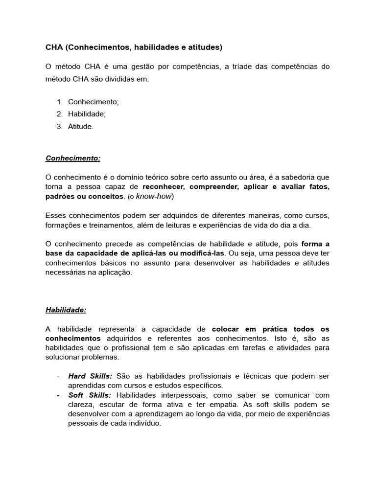Método CHA: Gestão por Competências | PDF