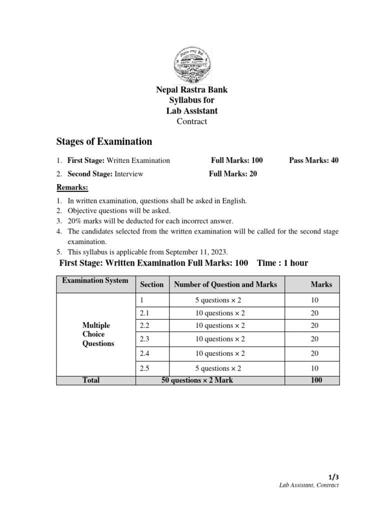 Lab Assistant Exam Syllabus 2023 | PDF | Chemistry | Chemical Reactions