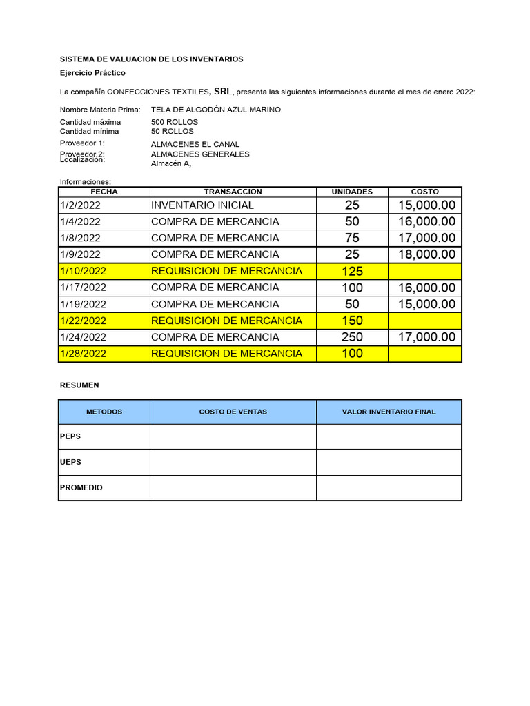 Actividad 2 Unidad 2 Modulo No.3 Metodo PEPS | PDF | Inventario