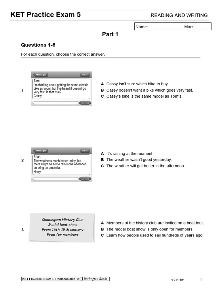 Ket Exam 5 Reading | PDF