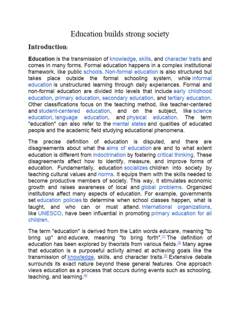 Education Builds Strong Society | PDF