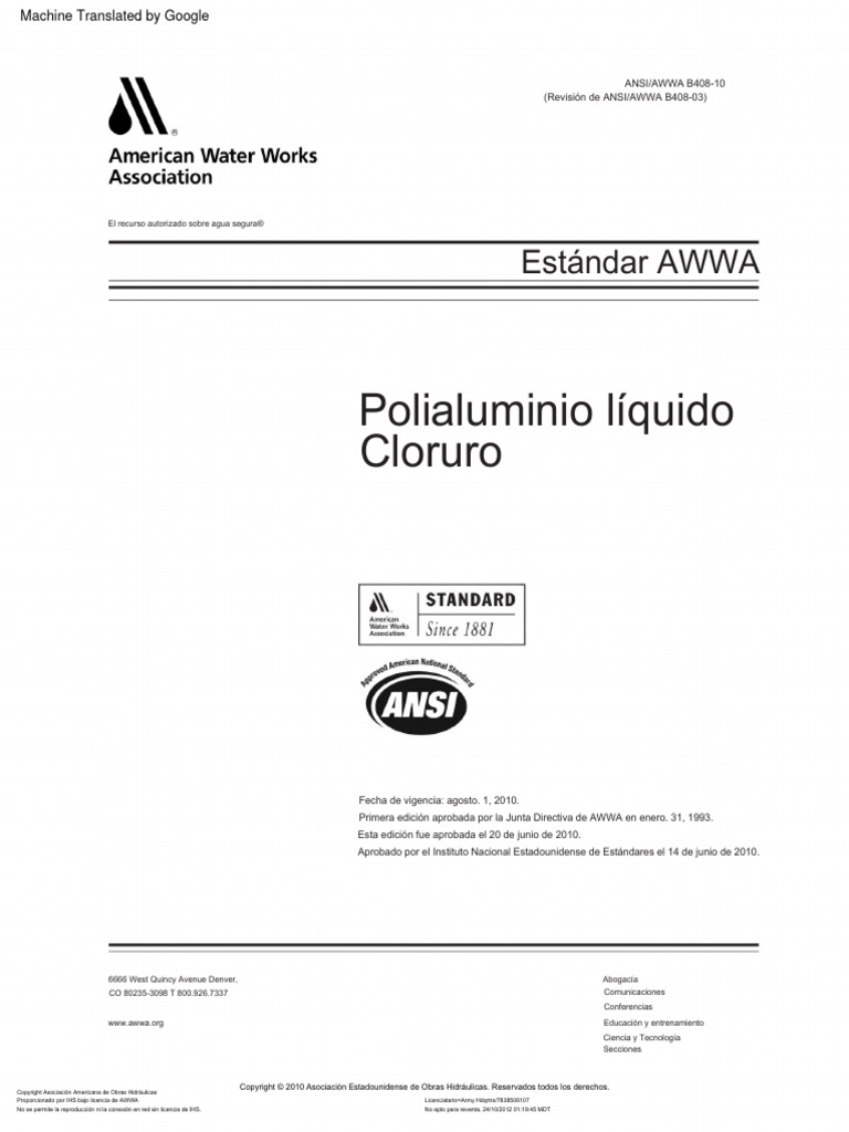 Awwa b408-10 Liquid Polyaluminum Chloride | PDF | Sal (química) | Química