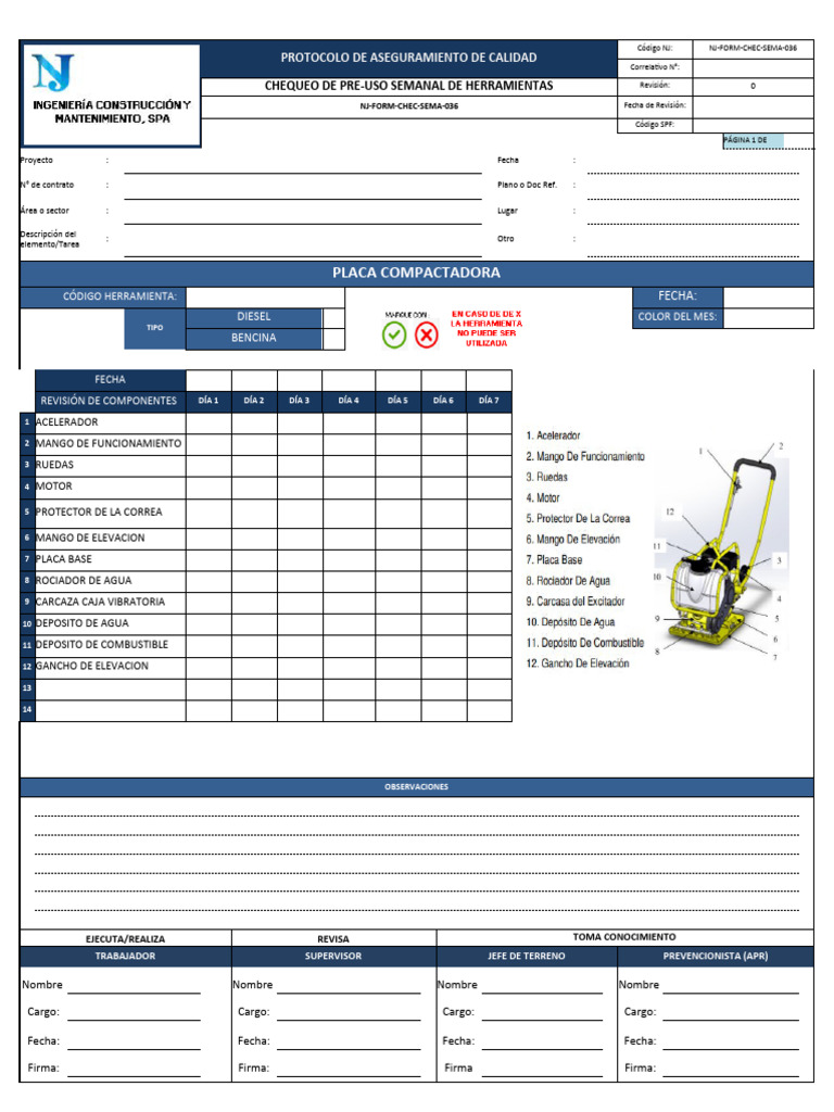 036 - Nj-Form-Chec-Sema-036 Placa Compactadora | PDF | Vehículos