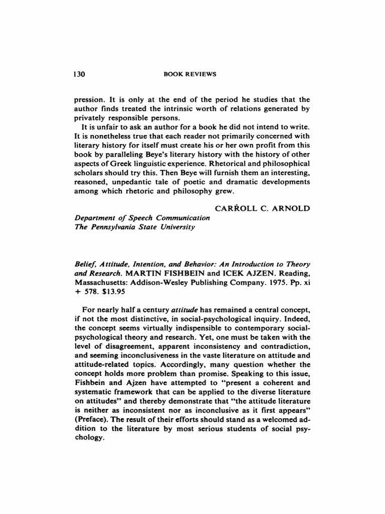 Belief, Attitude, Intention, and Behavior An Introduction To Theory and ...