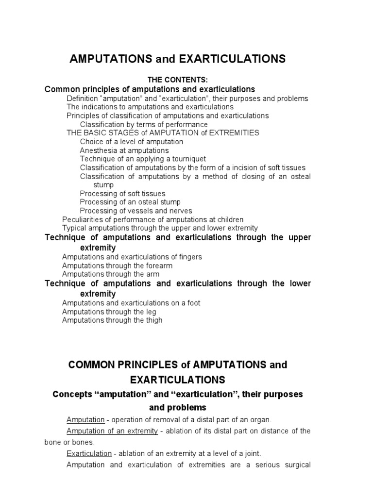 Amputation and Exarticulation Overview | PDF | Finger | Amputation