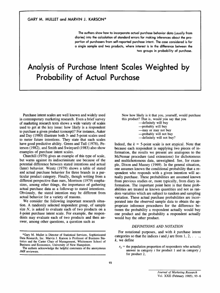 Analysis of Purchase Intent Scales Weighted by Probability of Actual ...