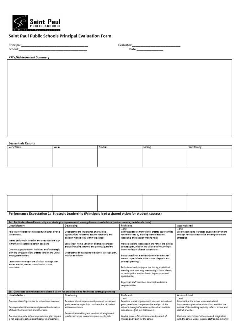 2012-13principal Evaluation Form Rev 4 | PDF | Strategic Planning ...
